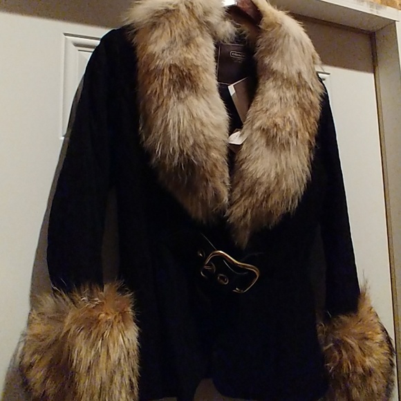 Coach | Jackets & Coats | Authentic Coach Suede Jacket With Fur Trim ...
